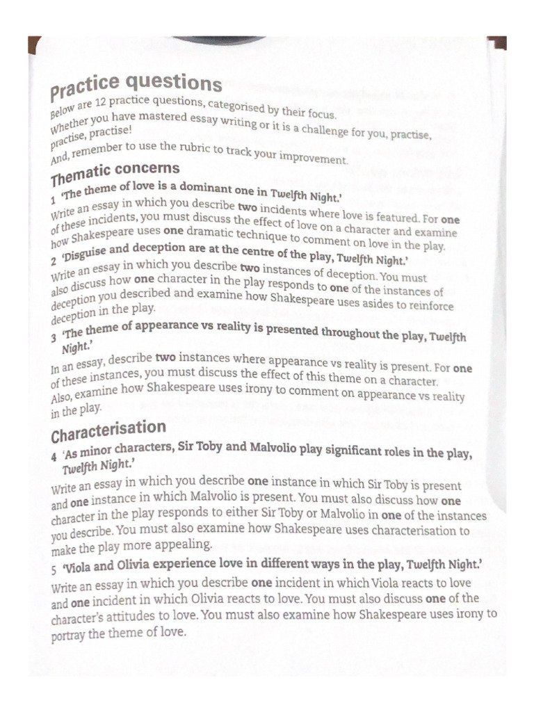Twelfth Night-Practice Questions | PDF
