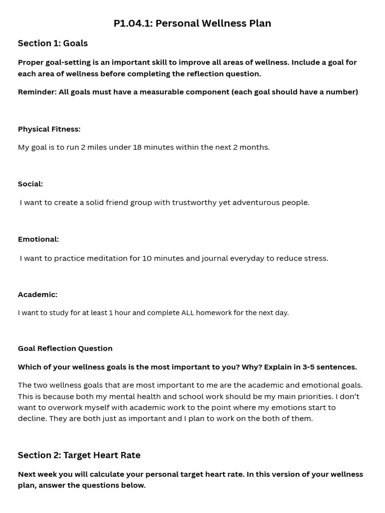 P1.04.1 Personal Wellness Plan | PDF | Physical Fitness | Strength Training