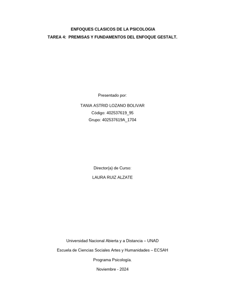 TAREA 4 - Premisas y Fundamentos Del Enfoque Gestalt | PDF | Terapia Gestalt | Sicología