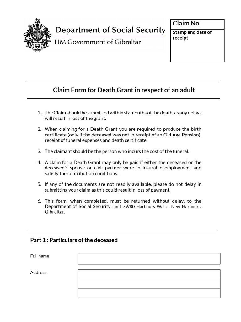 Claim Form - Death Grant | PDF | Social Security (United States)
