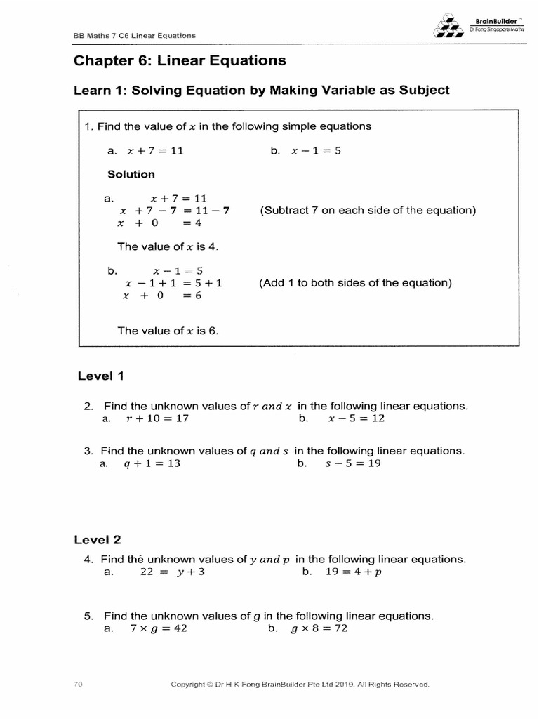 7A C6 Linear Equations Pg70 - 81 | PDF