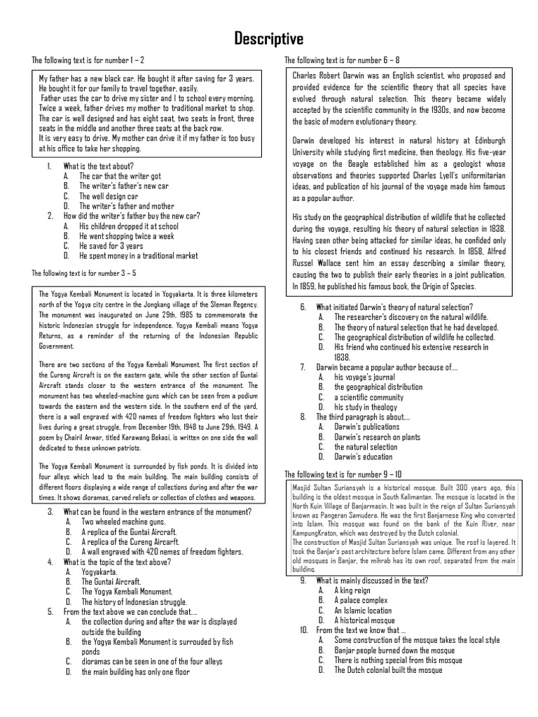 1b.latihan Soal Descriptive Text | PDF | Charles Darwin | Science