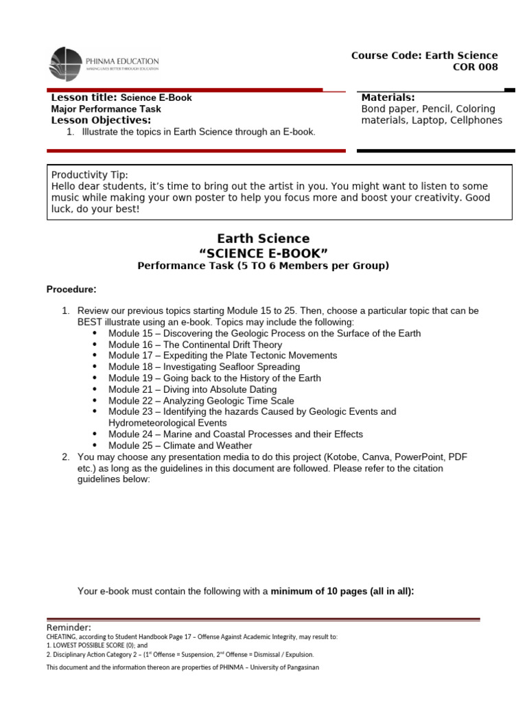 COR 008 Final Performance Task E Book | PDF | Geology | Plate Tectonics
