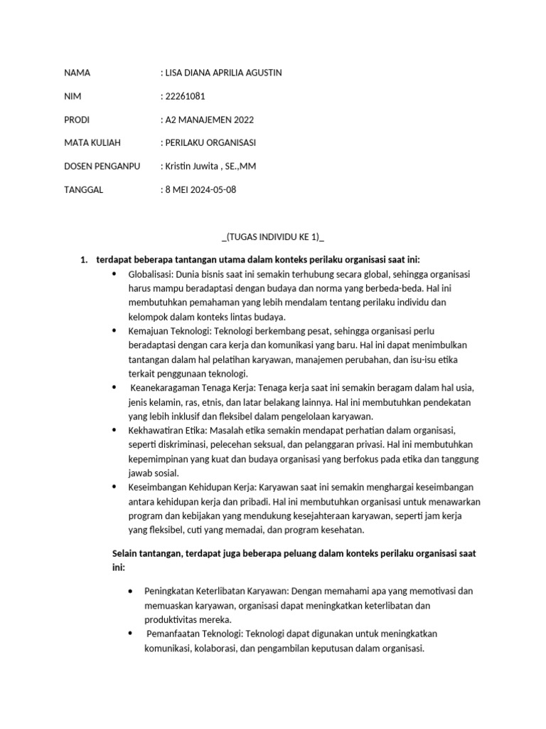 Lisa Diana Aprilia Agustin - 2261081 - A2 Manajemen | PDF