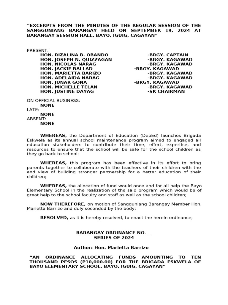 BARANGAY ORDINANCE | PDF | Legal Documents | Government