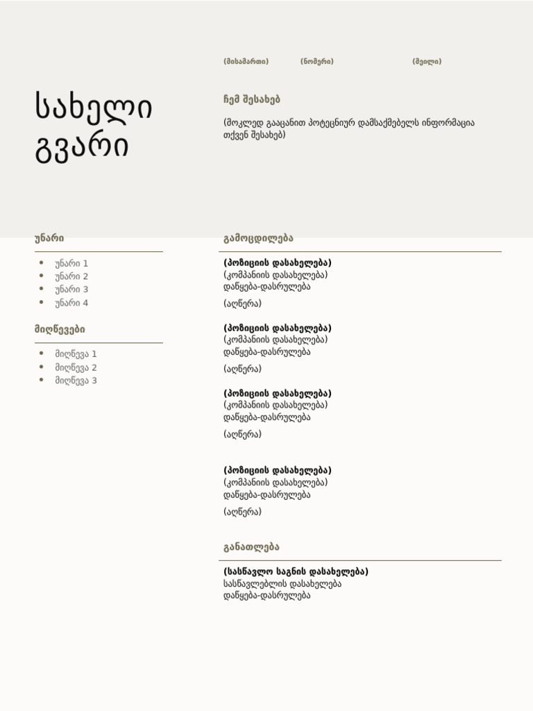 CV ფორმა შაბლონი 5 | PDF