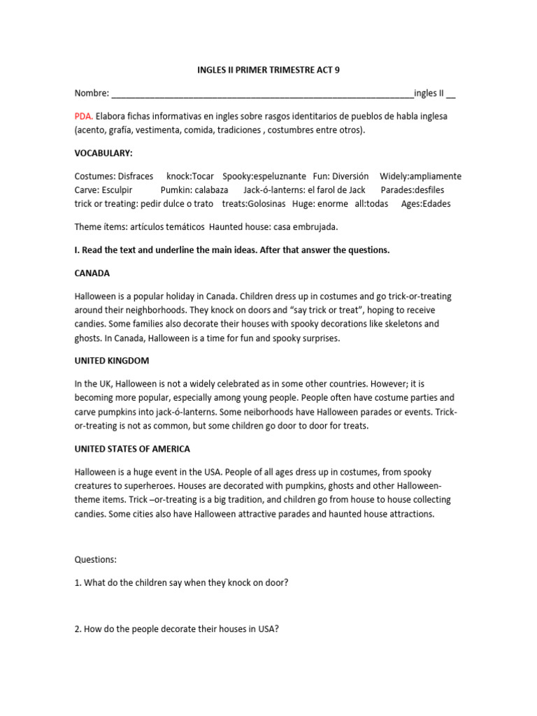 Ingles 2 Cuadernillo de La Identidad y Cultura de Pueblos de Habla ...
