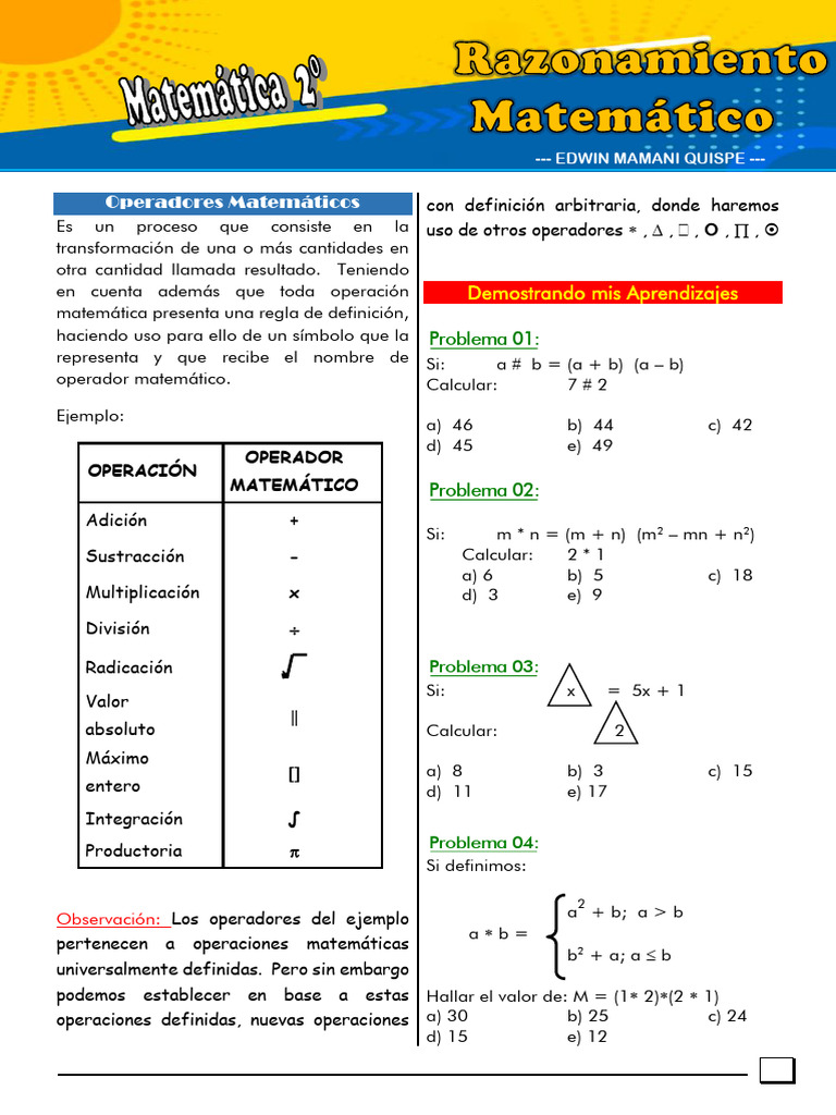 Matematica RM 7 Operadores Matematicos | PDF | Integral | Aritmética