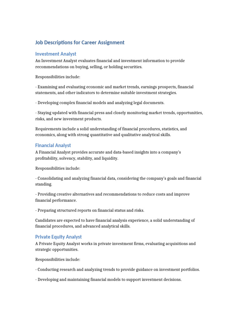 Job Descriptions Assignment | PDF