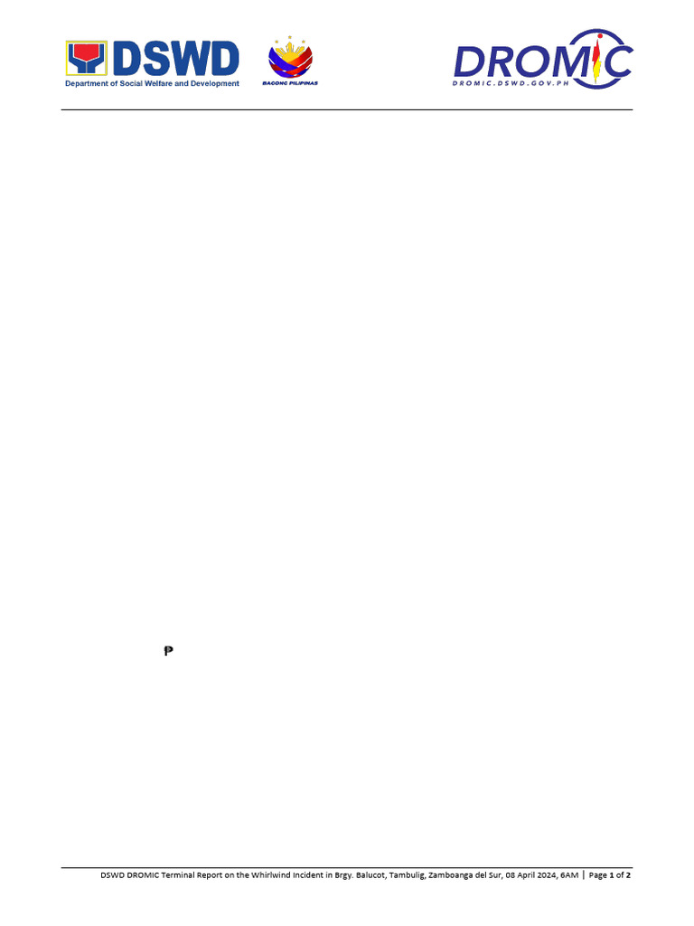 DSWD DROMIC Terminal Report On The Whirlwind Incident in Brgy. Balucot ...