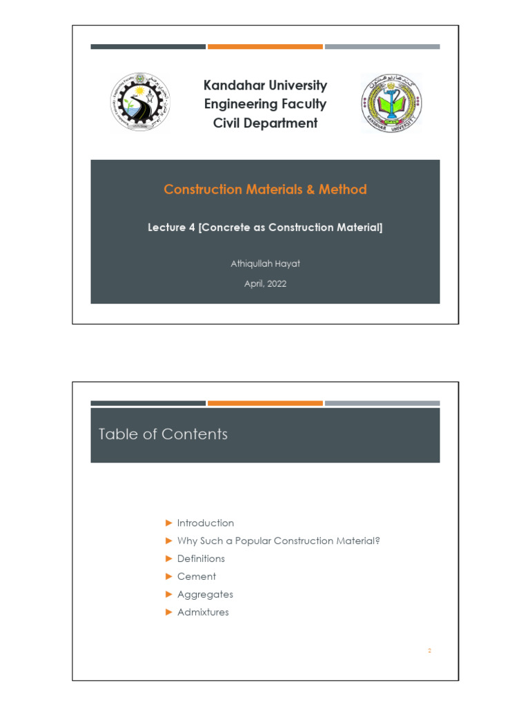 04 Lecture - (Concrete As Construction Material) | PDF | Concrete | Cement