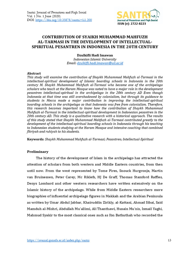 Kontribusi Syekh Mahfudz At-Tarmasi | PDF | Sheikh | Hadith
