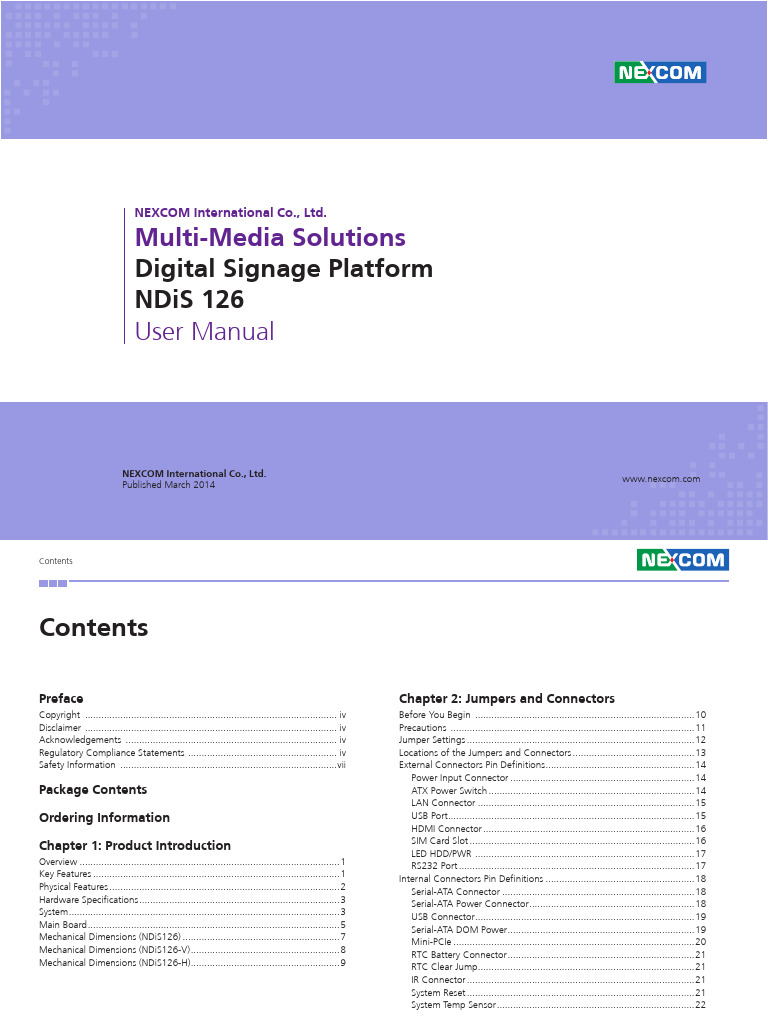 NDiS 126 Digital Signage User Manual | PDF | Bios | Usb