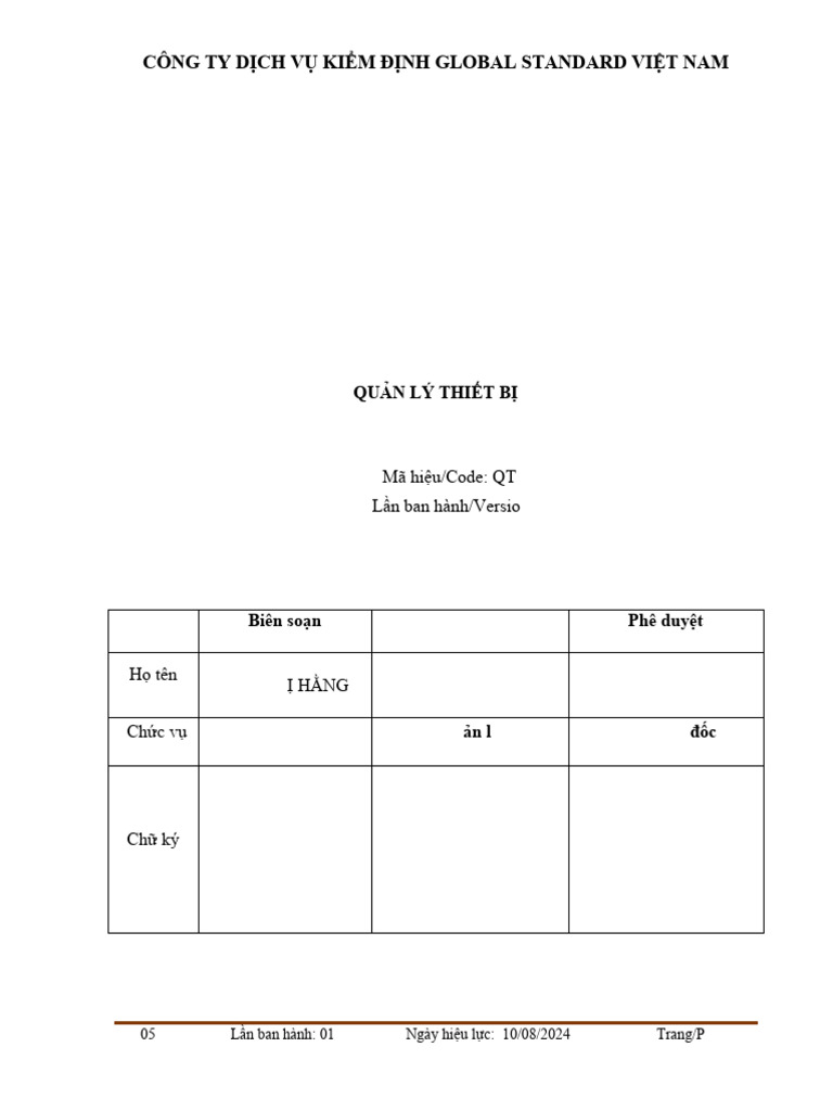 QT-05 Quy trình quản lý thiết bị | PDF