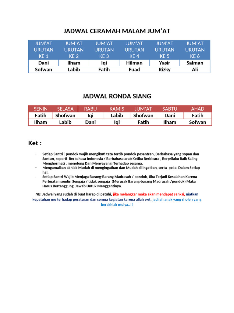 JADWAL Ronda Dan Ceramah | PDF