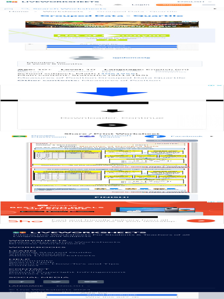 Grouped Data - Quartile Worksheet Live Worksheets | PDF