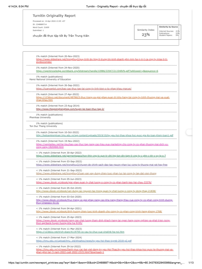 Turnitin Originality Report Summary | PDF