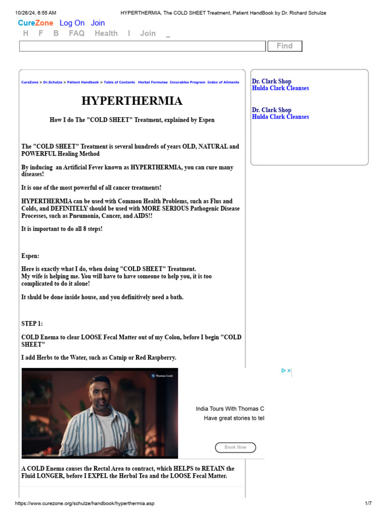 HYPERTHERMIA, The COLD SHEET Treatment, Patient HandBook by Dr. Richard ...