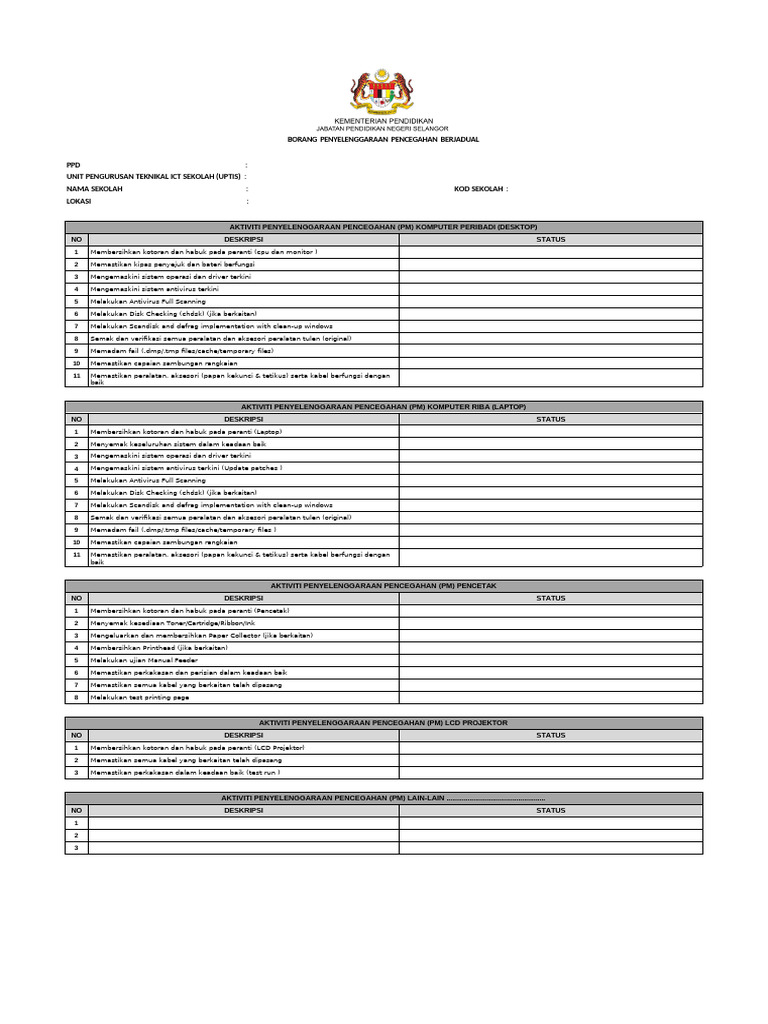 Borang Penyelenggaraan PM | PDF