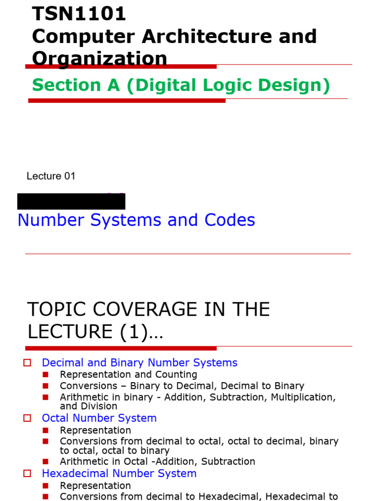 Lec A 01 Number Systems And Codes Pdf Subtraction Binary