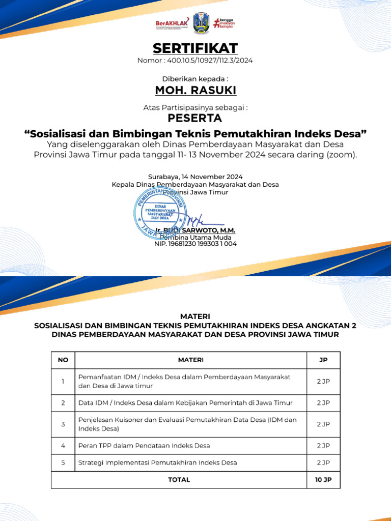 Sertifikat Sos-Bimtek Idm | PDF