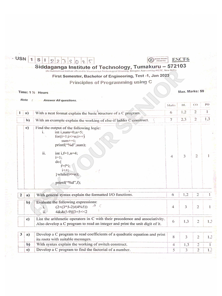 VTU Study Hub: C Programming Test 2023 | PDF | Electronic Band ...