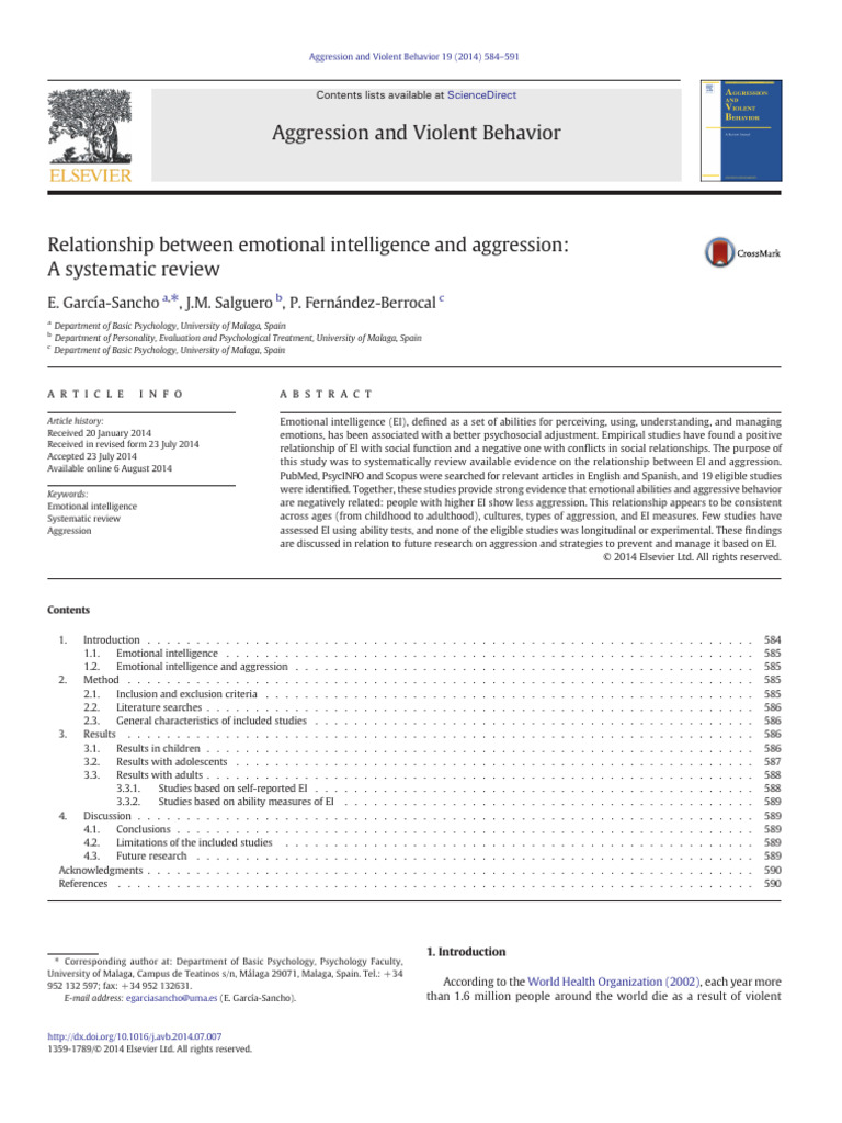 Relationship Between Emotional Intelligence and Aggression: A Systematic Review | PDF ...