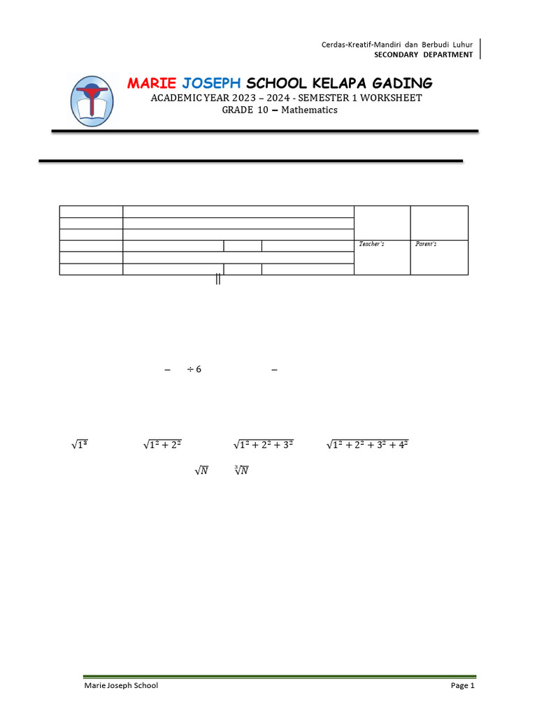 Grade 7 Worksheet | PDF | Mathematics | Elementary Mathematics