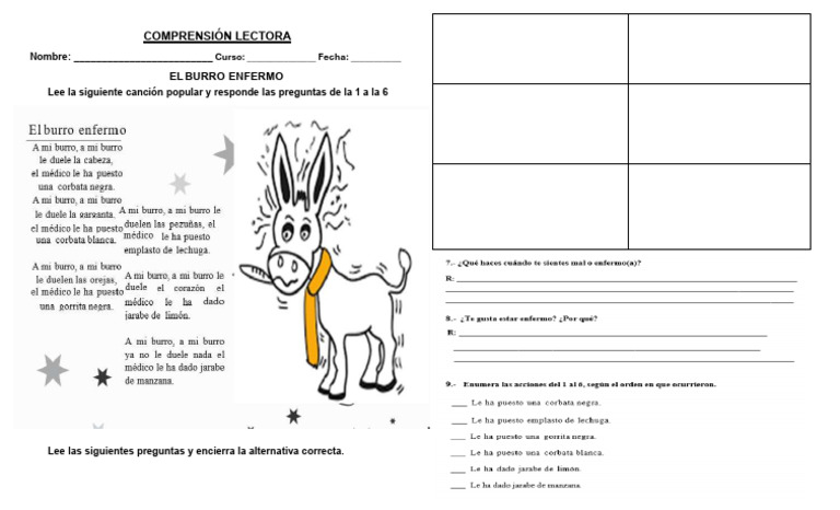 Comprension de Lectura El Burro | PDF