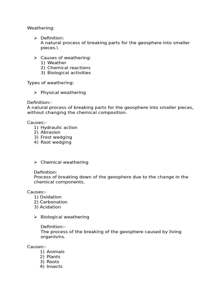 Ins Weathering and Erosion Notes | PDF | Erosion | Weathering