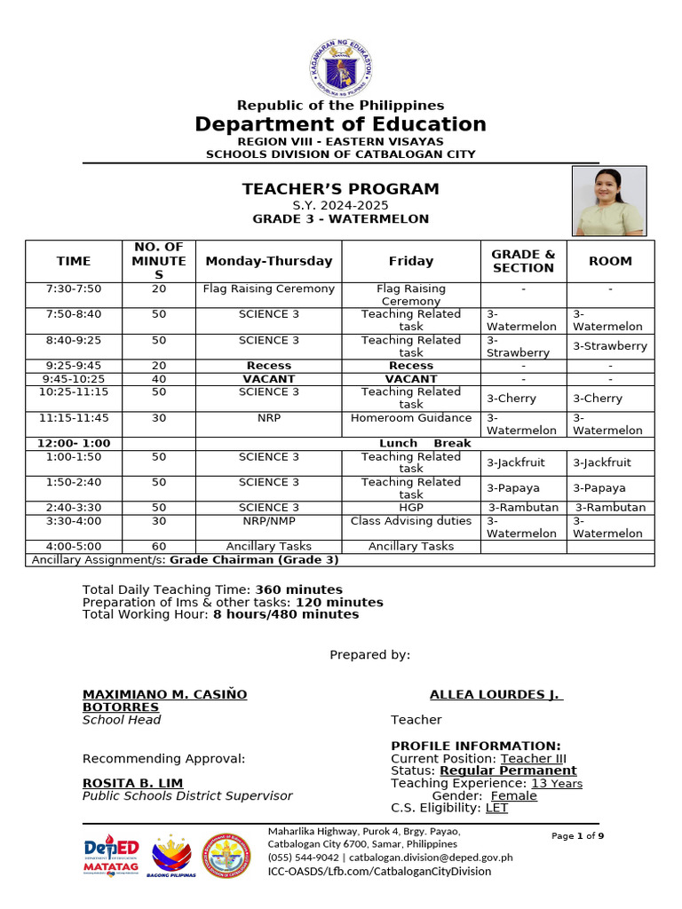 Grade 3 Teacher's Program S.Y. 2024-2025 | PDF | Educational ...