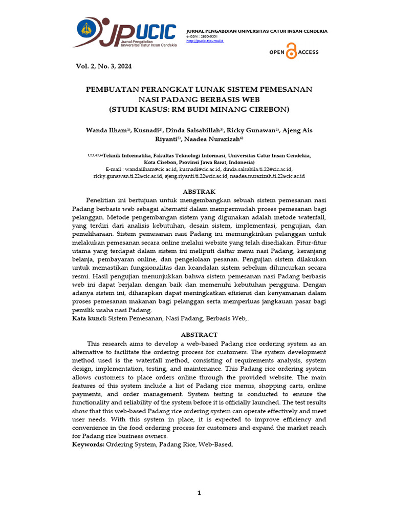 JPUCIC+2023+Vol2+No3 Wanda+Ilham Nasi+Padang | PDF