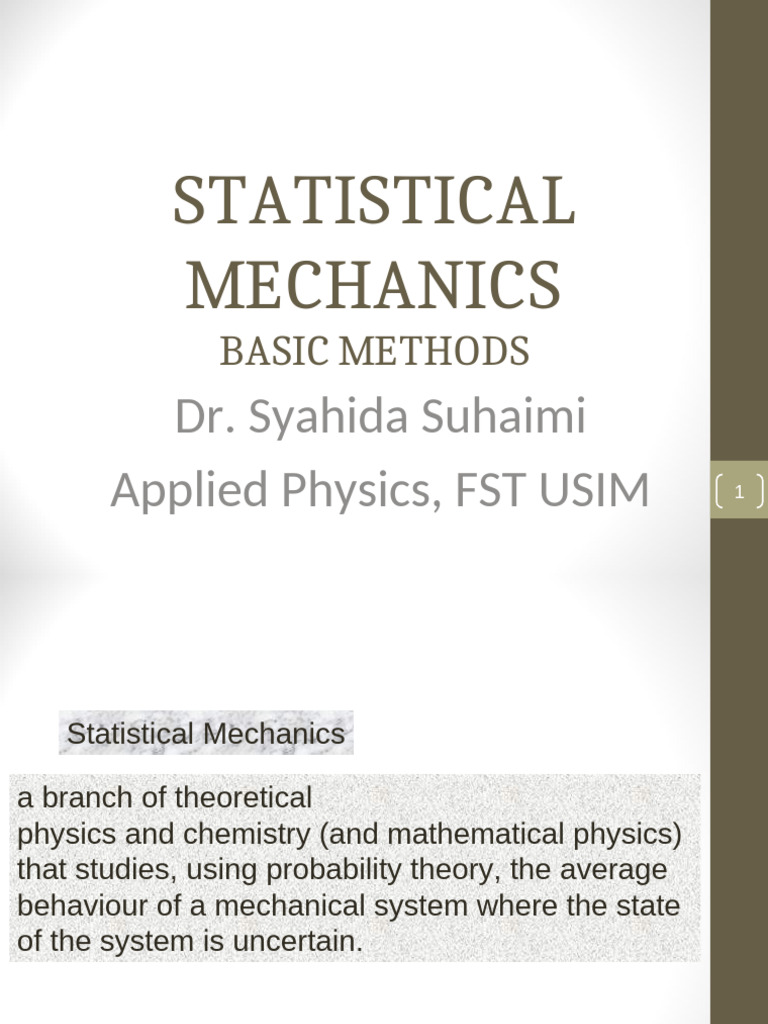 3 Statistical Mechanics Basic Methods | PDF | Statistical Mechanics | Applied Probability