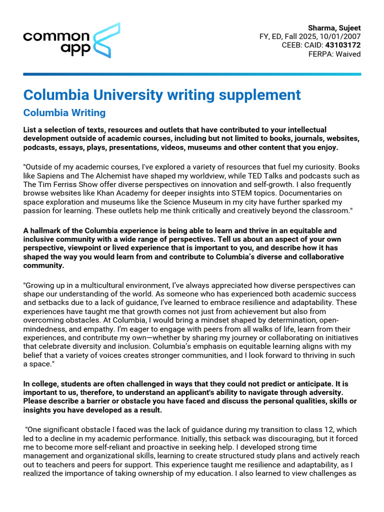 Columbia University Writing Supplement | PDF | Computer Science | Science