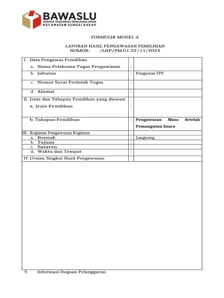 Ptps 04.formulir Model A Pengawasan Masa Setelah Pemungutan Suara | PDF