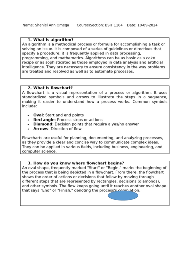 What Is Algorithm?: Name: Sheniel Ann Omega Course/Section: BSIT 1104 ...
