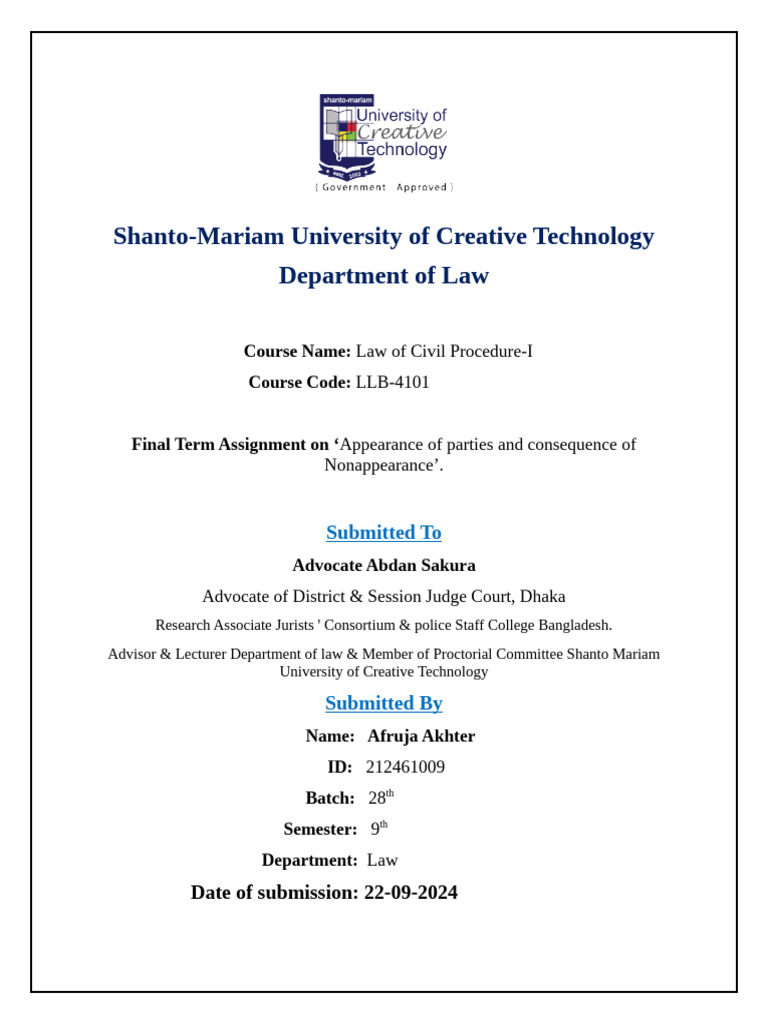 Shanto-Mariam University of Creative Technology Department of Law | PDF