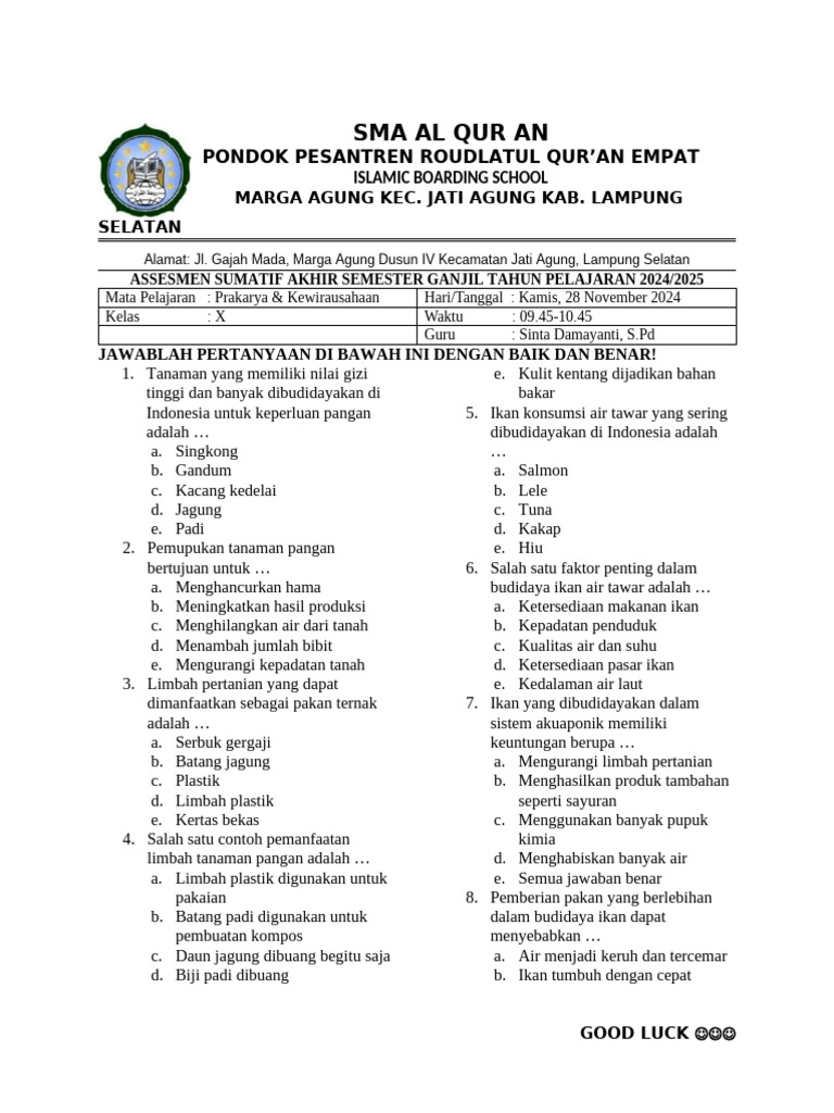 Asas Pkwu KLS X Ganjil | PDF