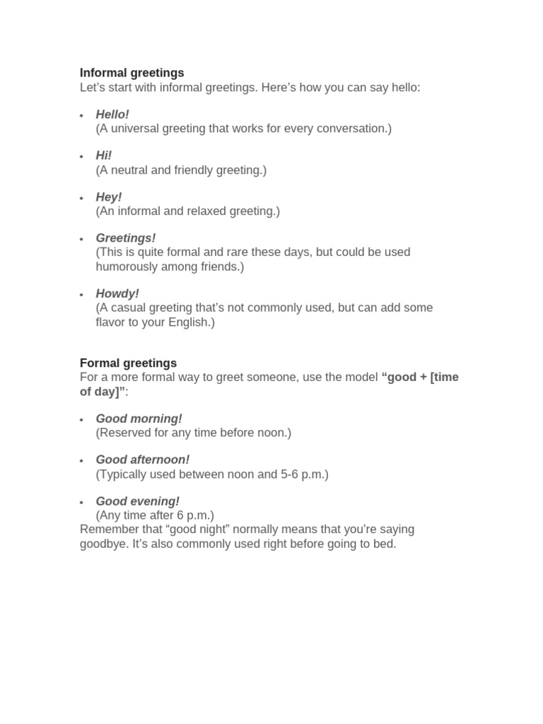 Informal greetings | PDF