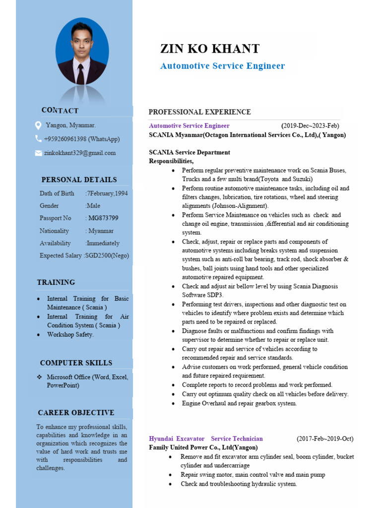Zin Ko Khant - Automotive Engineering - Resume | PDF | Medical Diagnosis | Engineering