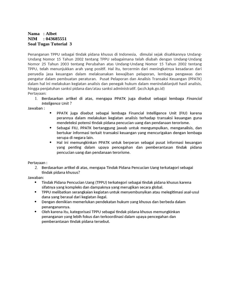 Soal Tugas Tutorial 3 HKUM4308 | PDF