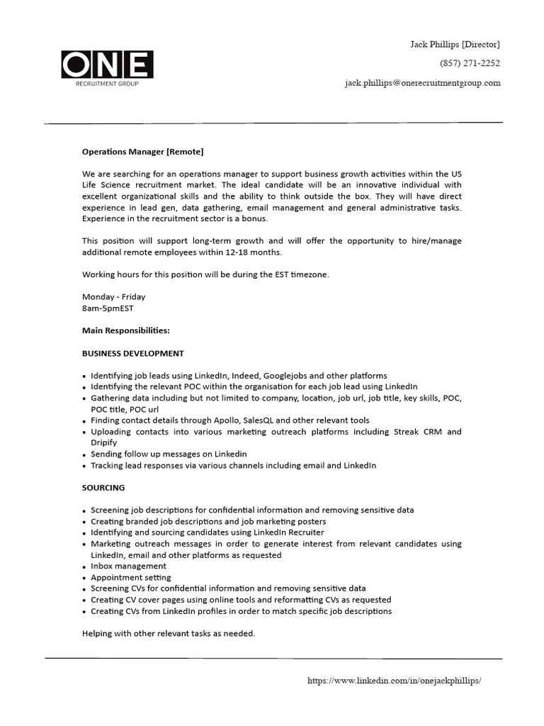 Virtual Operations Manager October 24 | PDF | Linked In | Recruitment