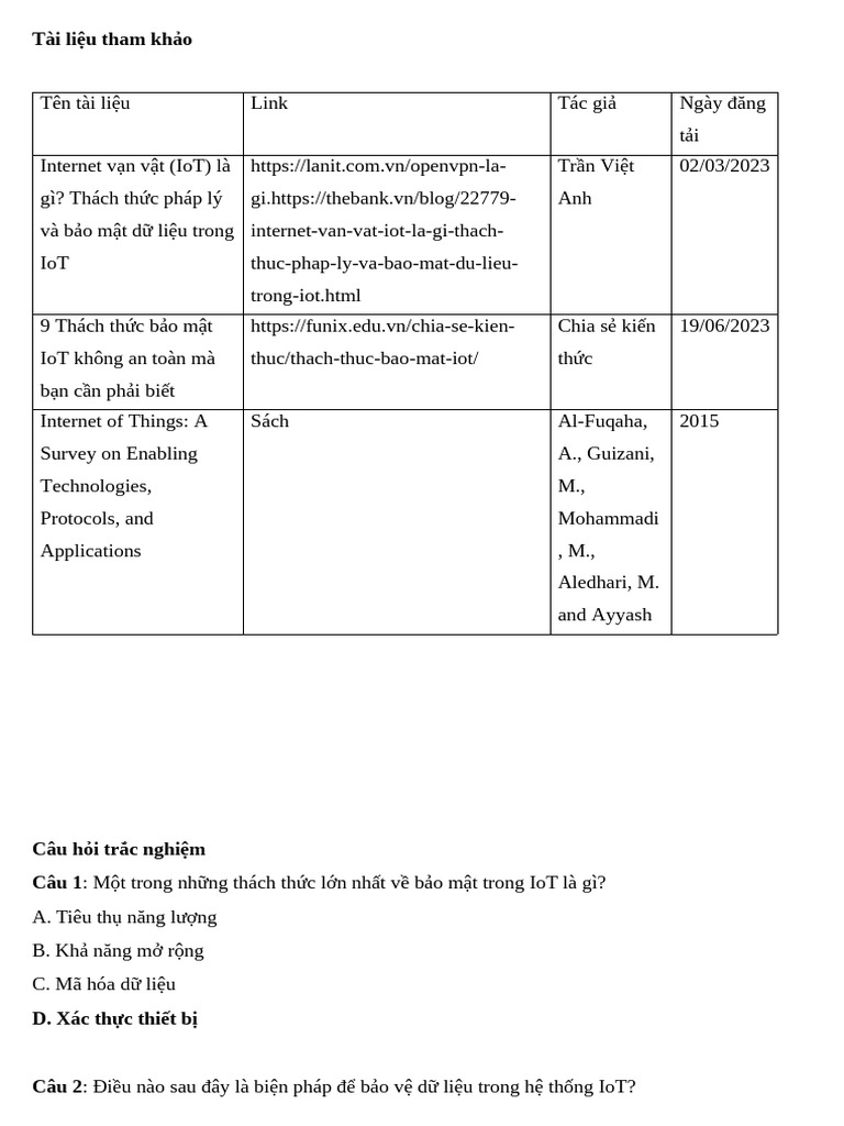 TLTK&CHTN thách thức và bảo mật trong IOT | PDF