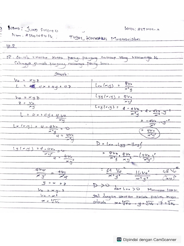 Tugas Kalkulus Multivariabel JOKO SUSANTO | PDF