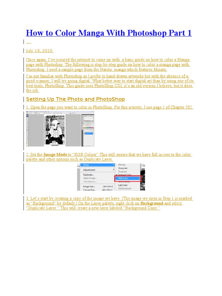 How To Color Manga With Photoshop Part 1 & 2 | PDF | Adobe Photoshop ...