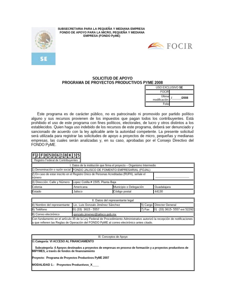 Solicitud Apoyo FOCIR 2008 | PDF | Pequeñas y medianas empresas