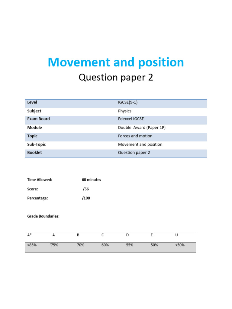 IGCSE Physics Movement & Position Exam | PDF | Secondary Education ...
