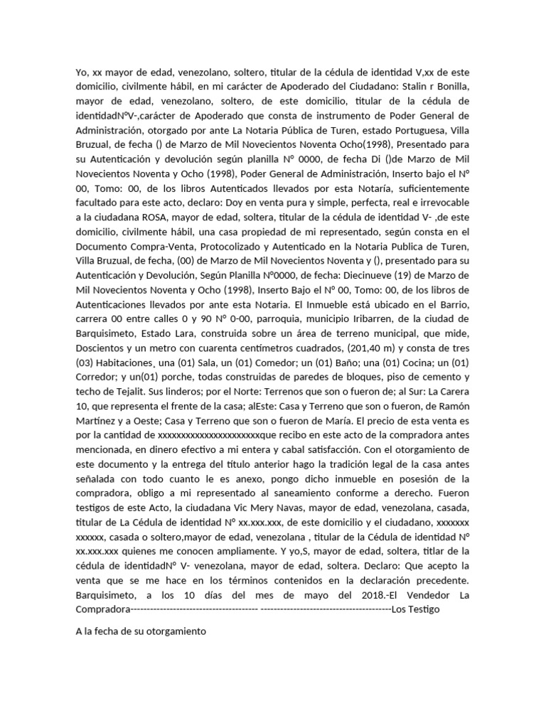 Compra Venta Con Apoderado | PDF | Derecho Civil (Common Law) | Ley común