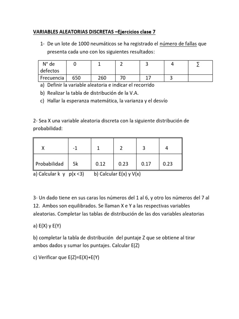 Ejercicios Clase 7 Variable Aleatoria Discreta | PDF