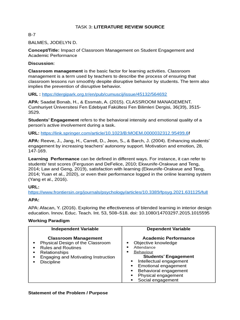 PT2 - Research Structure - B7 | PDF | Classroom Management | Reading ...